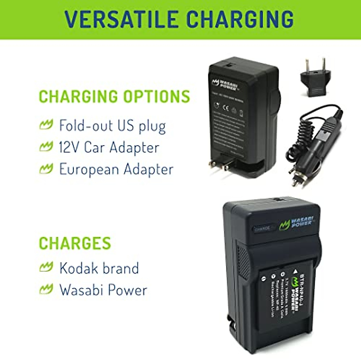 Wasabi Power Battery (2-Pack) and Charger for Kodak LB-060 and Kodak AZ361, AZ362, AZ421, AZ422, AZ521, AZ522, AZ525, AZ526, AZ527, AZ528