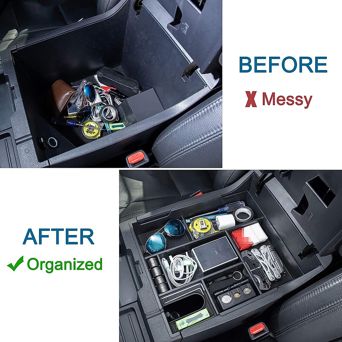 JDMCAR Compatible with Toyota Tundra Accessories 2014-2021 Center Console Organizer, Insert ABS Black Materials Tray, Armrest Secondary Storage Box - Full Tray