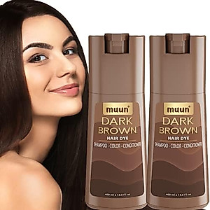 Muun Dark Brown Hair Dye Shampoo - 3-In-1 Ammonia Free Hair Color Shampoo for Gray Hair Coverage for Women and Men in minutes with Herbal Natural Ingredients 400ml (Pack 2)