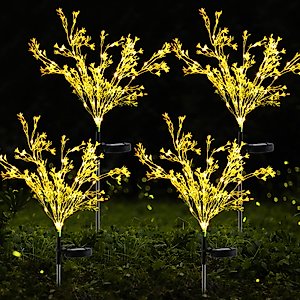 4 Pcs Solar Canola Flowers Lights- 30" Solar Garden Lights Outdoor Decorative Flowers Stake Lights Warm White LED Night Light for Garden Patio Yard Lawn Porch Walkway Spring Landscape Decoration