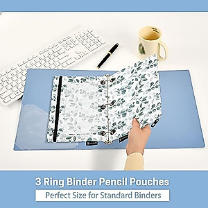 Floral Leaf Pencil Pouch for 3 Ring Binder 2 Pack Binder Pouches with Clear Window Binder Pencil Bag Case with Zipper for Office Supplies