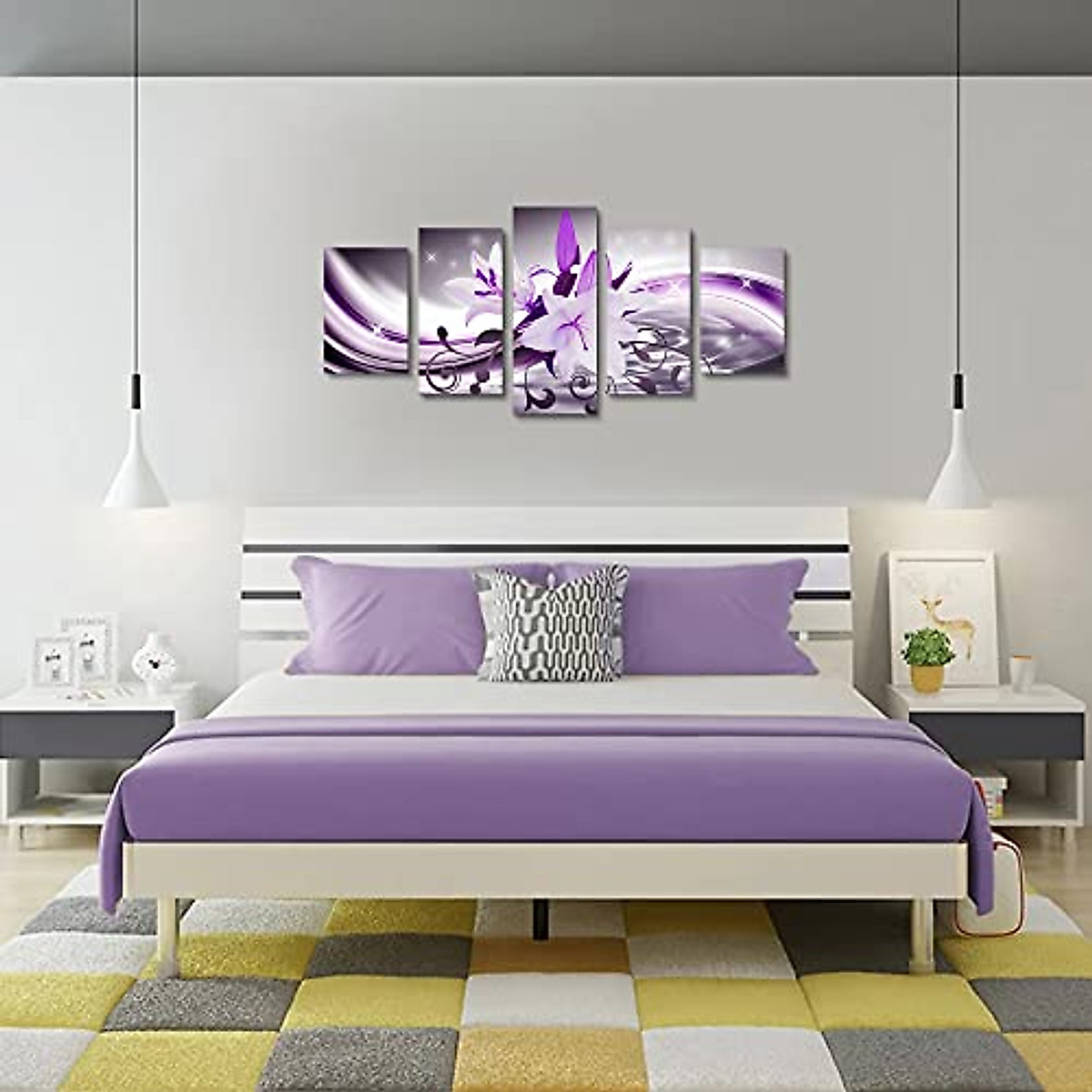 YongArt Abstract Light Purple Flower Poster - Blush Purple Floral Canvas Wall Art Over Bed Painting Wall Decor, Bedroom Wall Decor, Orchid Picture Artwork, Office Decor Art Picture (F,40x20inch)