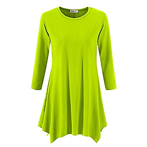 Topdress Women's Swing Tunic Tops 3/4 Sleeve Loose T-Shirt Dress Sprout Green 2X