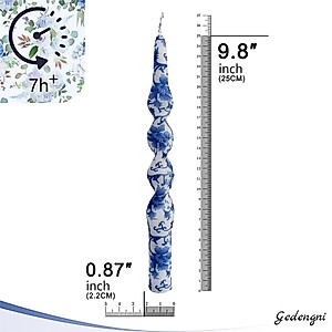 Floral Candlesticks Spiral Taper Candles - Gedengni Set of 2 Blue and White Twisted Candlesticks 10 Inches Long Candle Sticks Colorful Tapered Candles for Household Dinner Wedding Party (1D2T-BLUWHT)