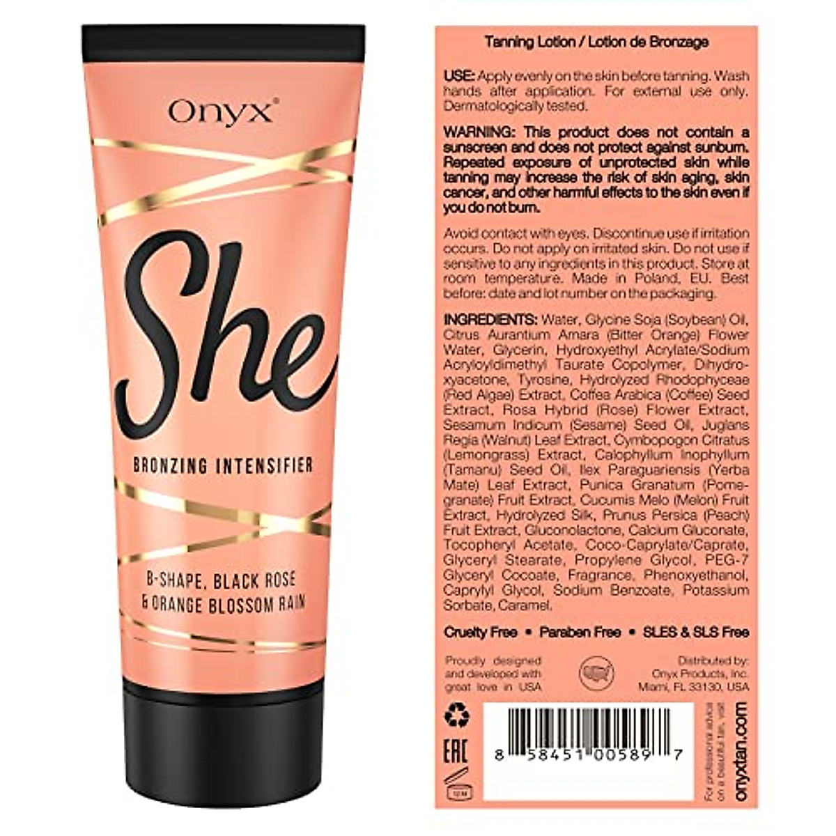 Onyx She Tanning Lotion for Tanning Beds - Indoor Tanning Bed Lotion with Bronzer & Accelerator, Moisturizing & Conditioning Lotion for Women, Soothing, Bronzing Intensifier for Fair Skin