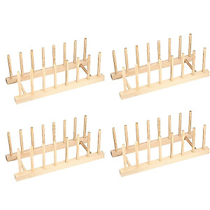 MUNTICO Bamboo Wood Dish Rack for Kitchen Cabinet, Dishes, Books, Wine Glass, Chopping Board Holder, Dish Drainer for Kitchen, Counter (Pack of 4)