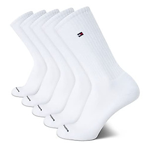 Tommy Hilfiger Men's Athletic Socks - Cushioned Crew Socks (5 Pack), Size 7-12, Pure White