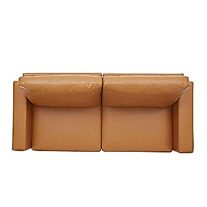 Cotoala PU Leather Sofa, Modern Upholstered 3 Seat Sectional Couch Furniture for Living Room, Home, Solid Frame and Wood Legs-Brown