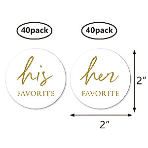 Gold Glitter His Her Favorite Stickers, 2 Inch Wedding Bridal Shower Party Favor Labels 80-Pack