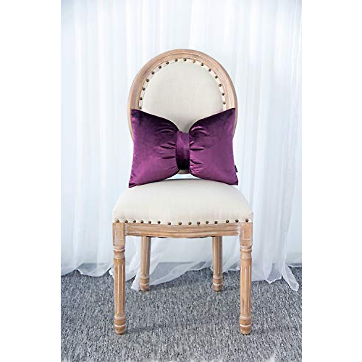 Luxurious Velvet Bow Neck Pillow Headrest Cushion Decorative Lumbar Support Pillow for Home, Living Room, Office (Purple, Large)