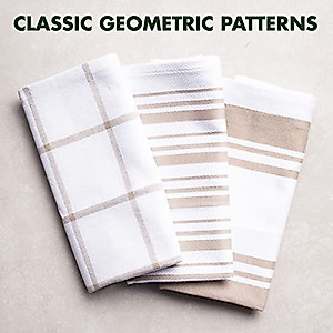 GreenPan 3-Piece Kitchen Towel Set, 20" x 30" Retro-Inspired, Ultra Soft Organic Cotton, Reusable & Durable, Machine Washable, Taupe