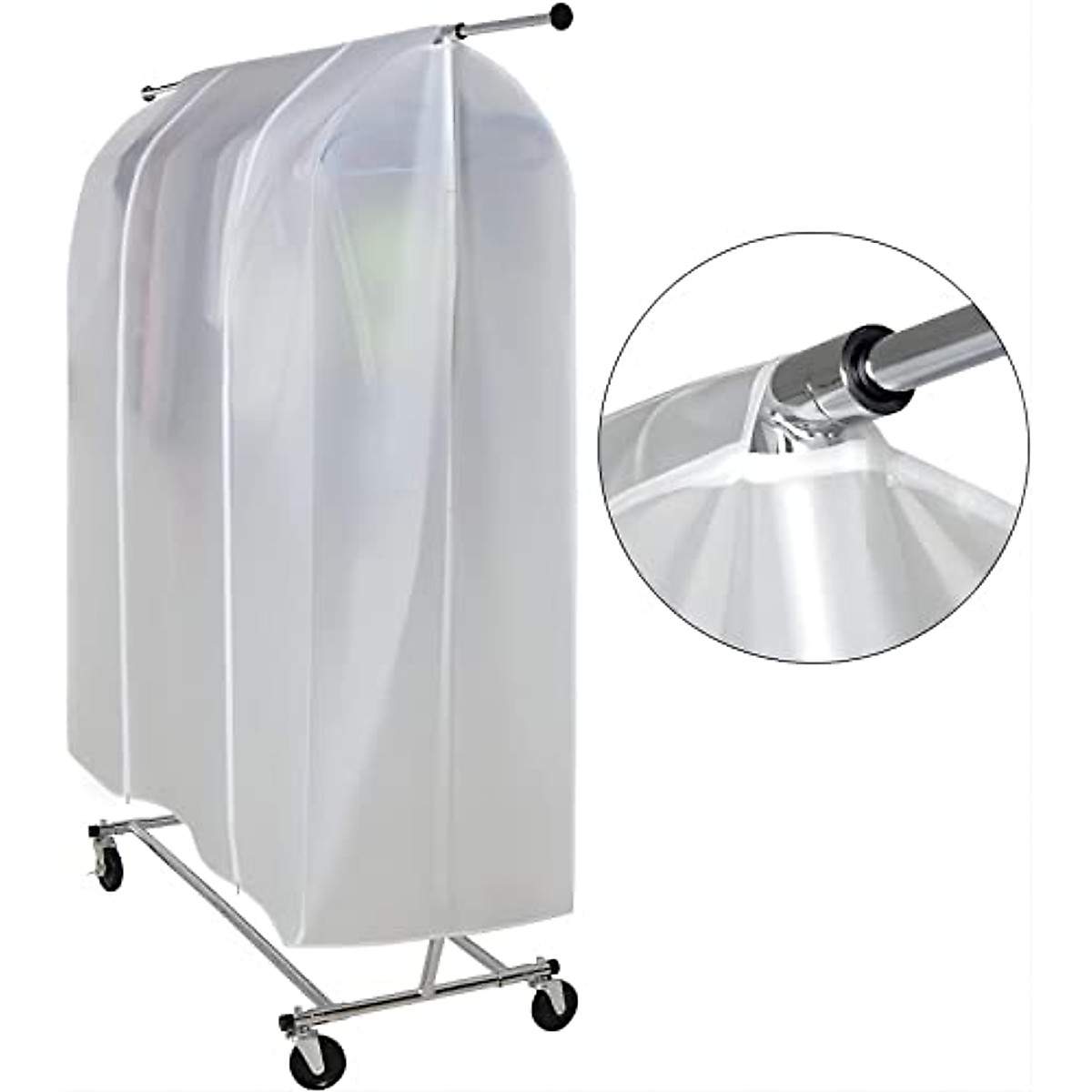 HLC White Cloth Garment Rack Cover Large PEVA Translucent Clothing Dustproof Cover Home Bedroom Clothing Rack Protective Cover With 2 Durable Zipper,52''