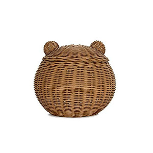 G6 COLLECTION Bear Rattan Storage Basket With Lid Decorative Bin Home Decor Hand Woven Shelf Organizer Cute Handmade Handcrafted Gift Art Decoration Artwork Wicker Bear (Bear Head)