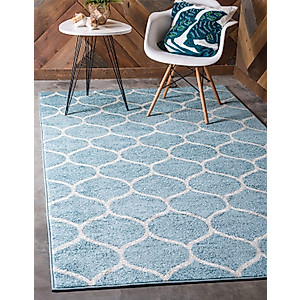 Unique Loom Trellis Frieze Collection Area Rug - Rounded (5' 1" x 8', Light Blue/ Ivory)