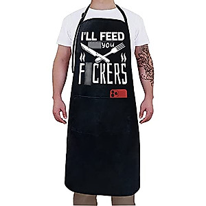 2-Pack Funny Balck Waterproof Aprons for Men Women With Pockets - Grilling Gifts for Dad, Husband, Fathers, Son, Boyfriend - Kitchen Bbq Chef Cooking Apron