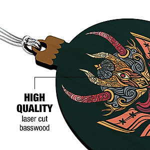 Samurai Warrior Japanese Demon Oni Mask Wood Christmas Tree Holiday Ornament