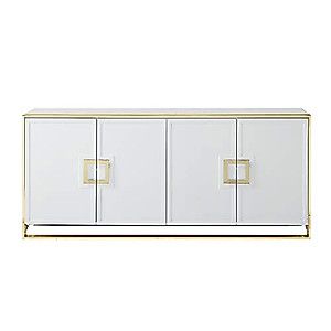 Inspired Home Sideboard - White | Design: Daryl | 4 Doors | Polished Gold Handle and Leg Tip