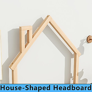 MWrouqfur Wooden Toddler Floor Bed Frame,Twin Size Montessori Bed Frame with Fence and Gate Door for Toddlers 1-3 Kids Girls Boys,House-Shaped Headboard (Natural, Twin)