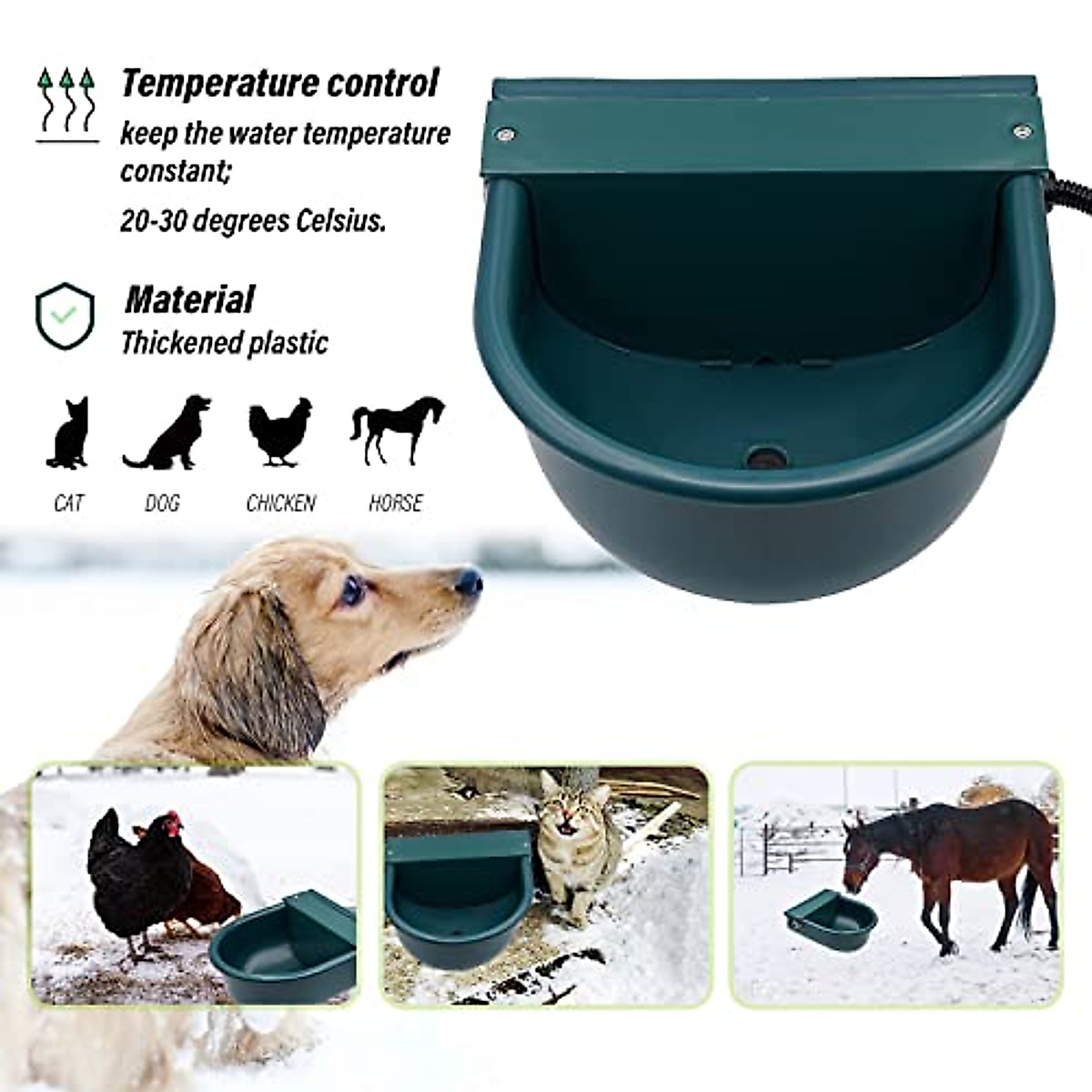 MINYULUA Automatic Heated Dog Water Bowl Large Capacity Livestock Waterer Outdoor Pet Thermal-Bowl Drinking Bowl for Dogs Horse Cattle Cow Goat Pig Animal