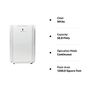 Friedrich Air Dehumidifier, 50 Pint Capacity, Built In Drain Pump, Precise Humidity Control