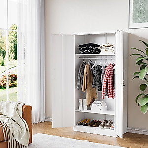 BYNSOE Metal Storage Cabinet 72'' Metal Locker with Locking Metal Storage Locker with Hanging Rod for Office Hospital Require Assembly (White)