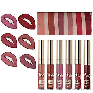 NICEFACE 6Pcs Matte Liquid Lipstick Set, Long-Lasting, Highly Pigmented with Moisturizing Lip Gloss, Waterproof & Fade-Resistant for Beautiful Lip Color Makeup