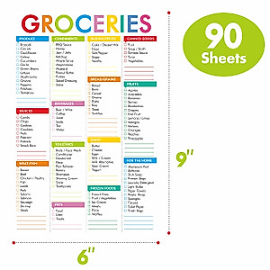 90 Sheets Fastcheck Grocery List Magnet Pad, 110 Printed Common Food for Fridge and Blank Grocery Shopping Spaces for Home. Size 6”x 9”