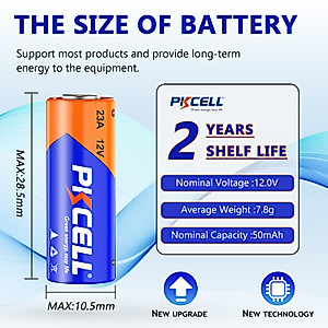 PKCELL A23 23A 12V Alkaline Battery 12V Specialty 23AE Battery(10 Count)
