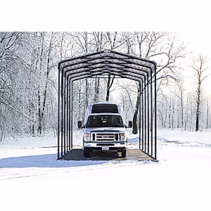 Arrow 14' x 20' x 14' 29-Gauge Metal RV Carport and Multi-Use Shelter for Large Vehicles- Eggshell