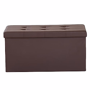 Guangshuohui Storage Ottoman Bench, Faux Leather Footrest Ottoman, Storage Bench Suit for Bedroom,Living Room and Hallway (Dark Brown, Glossy Pull Point)