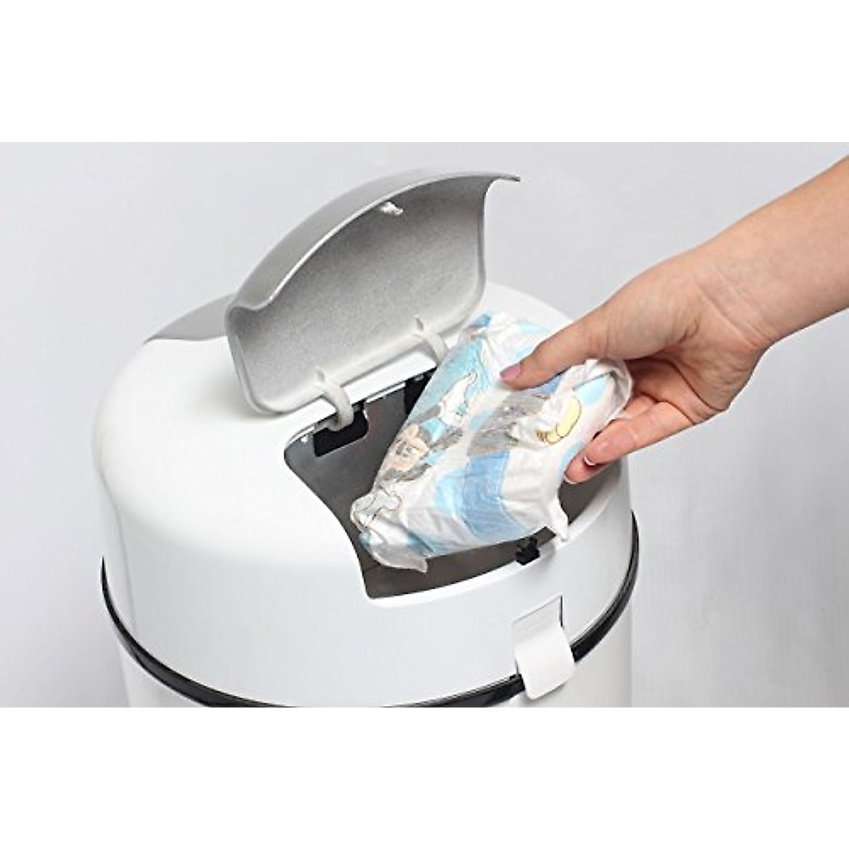 Bubula Premium Steel Diaper Waste Pail with Air Tight Lid and Lock, White/White