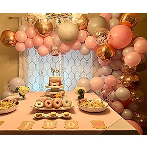 sherpaa Pastel Pink Gray Balloon Garland Arch Kit – 147 Pack Rose Gold Confetti Balloons ,4D Foil Balloons for Princess Wedding Birdal Baby Shower Birthday Evening Decorations