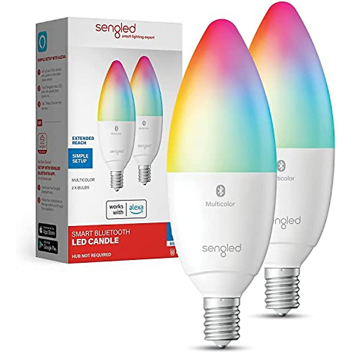 Sengled Alexa Light Bulb, Candelabra Light Bulbs Color Changing, Candelabra LED Light Bulbs 450 LM 45W Equivalent RGBW, E12 LED Bulb, Smart Bulbs That Work with Alexa Only, No Hub Request, 2 Pack