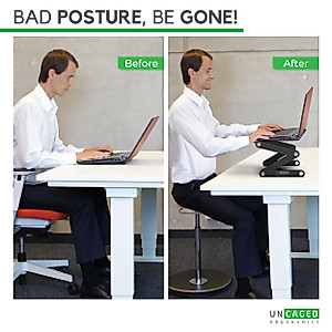 WorkEZ BEST Adjustable Laptop Stand Lap Desk for Bed Couch with Mouse Pad ergonomic height angle tilt aluminum desktop riser tray portable computer riser table cooler cooling folding holder black