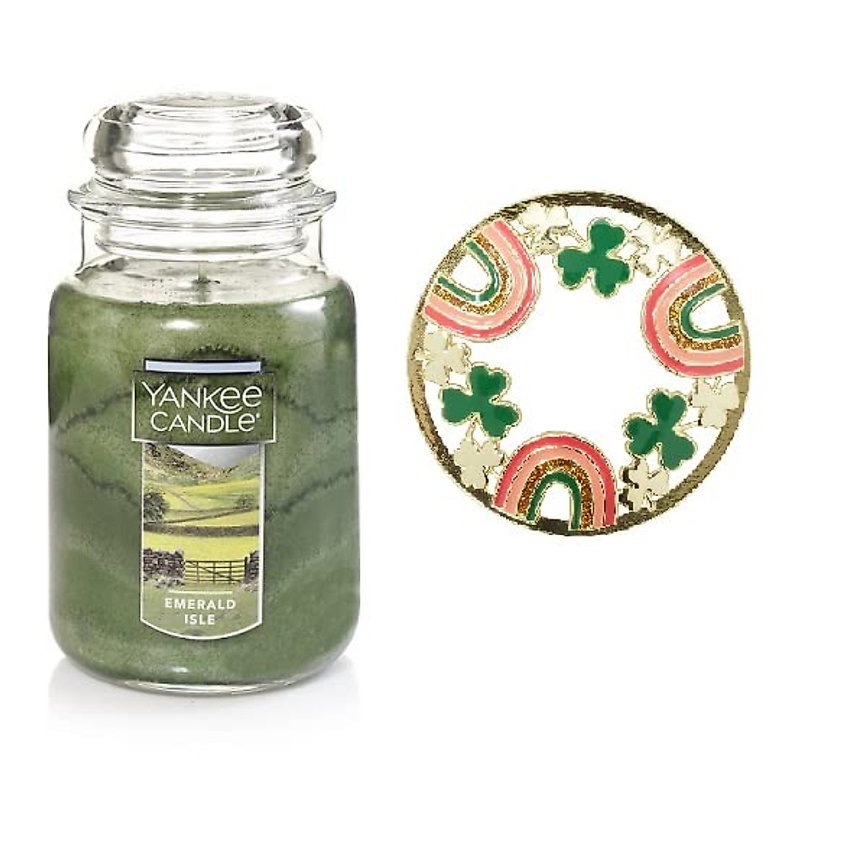 Yankee Candle Large Emerald Isle Jar Candle with a Shamrocks and Rainbows Illuma-Lid Jar Candle Topper