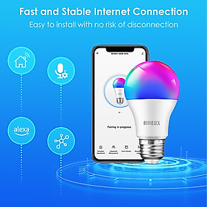 OHLUX Smart WiFi & Bluetooth Alexa Light Bulbs, 10W (100W Equivalent) Color Changing Light Bulbs with Music Sync, Work with Alexa Google Home Siri, A19 E26 900LM 4Pack