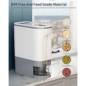 Lenwi 22 Lbs Rice Dispenser, Large Rice Container with Scale Measuring Cup, BPA-Free Household Rice Storage Container with Time Scale, for Home Kitchen Pantry Organization