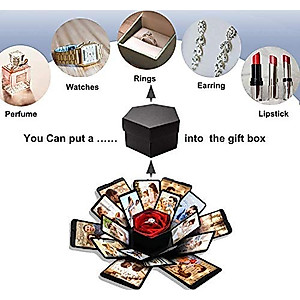 Wanateber Explosion Box, DIY Explosion Gift Box with 6 Faces, Main Part Assembled Handmade Photo Box for Birthday Gift, Anniversary, Valentine's Day, Wedding (Black)