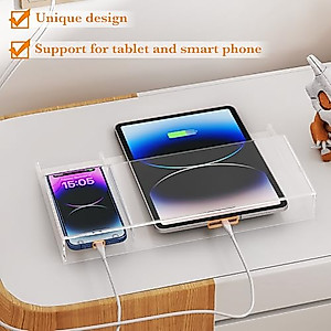 Yoillione Wall Mount Tablet and Phone Charging Stand for Tablet, Smartphone, E-Book, 2 Slots Remote Control Holder for TV, Air Conditioning, Clear Acrylic Remote Storage Media Organizer Box