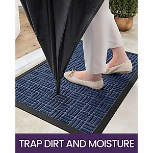 DEXI Front Door Mat Outside Entrance, All-Season Heavy Duty Rubber Indoor Outdoor Doormat, Fade Resistant, Low-Profile, Easy Clean Patio Entryway Rug, 23"x35", Maze Blue