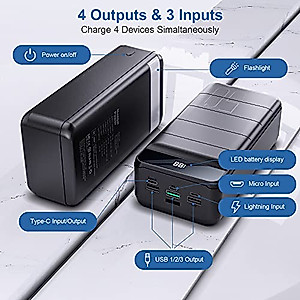 Nuxgal Power 50000mAh Power Bank, 18W PD USB-C Quick Charge Portable Charger with 4 Outputs & 3 Inputs & Flashlight and LED Display, Huge Capacity External Battery Pack for iPhone, Samsung, iPad etc