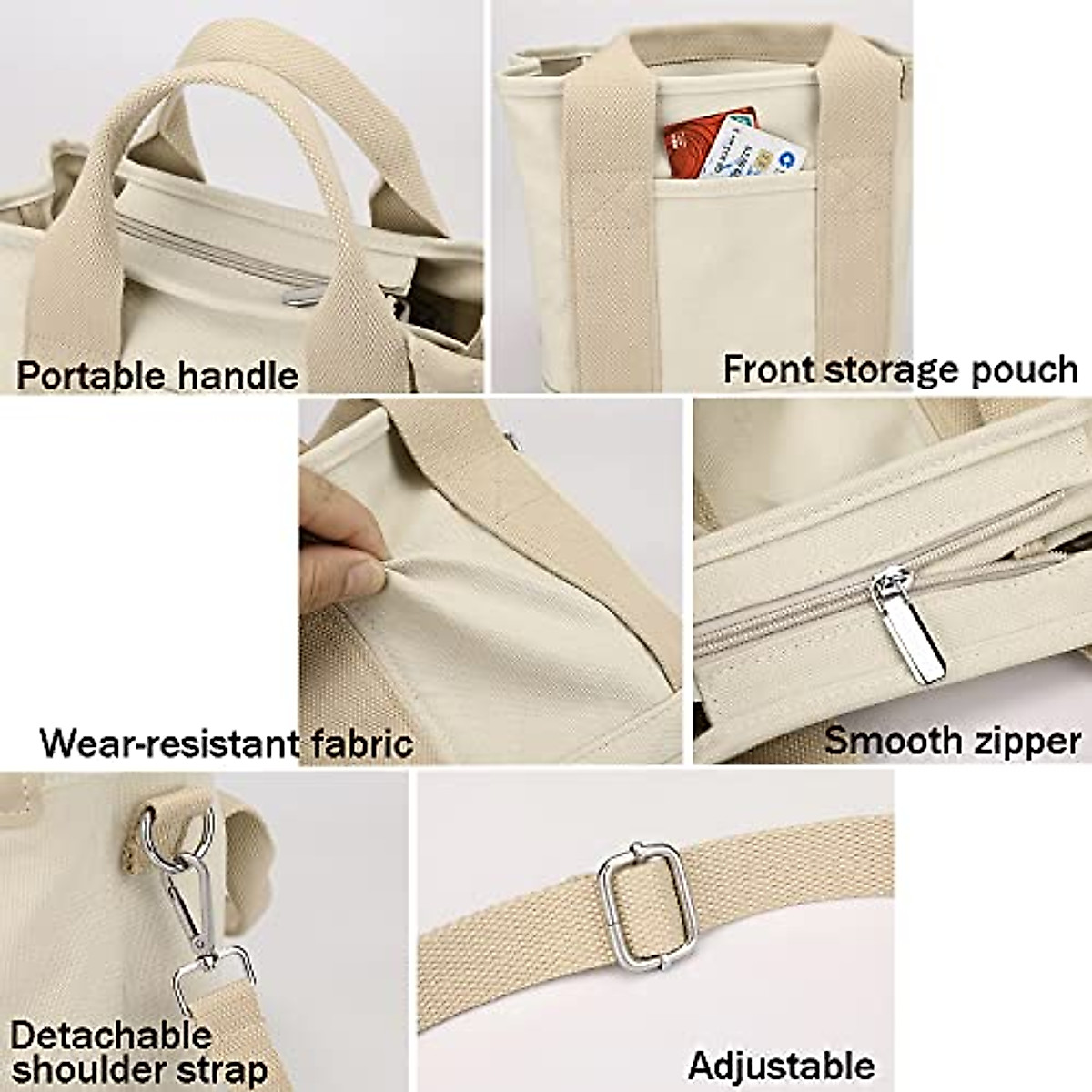 Canvas Tote Bag Japanese Multi-pocket Handbag with Zipper Women Canvas Bag Top Handle Satchel Bags Shoulder Bag