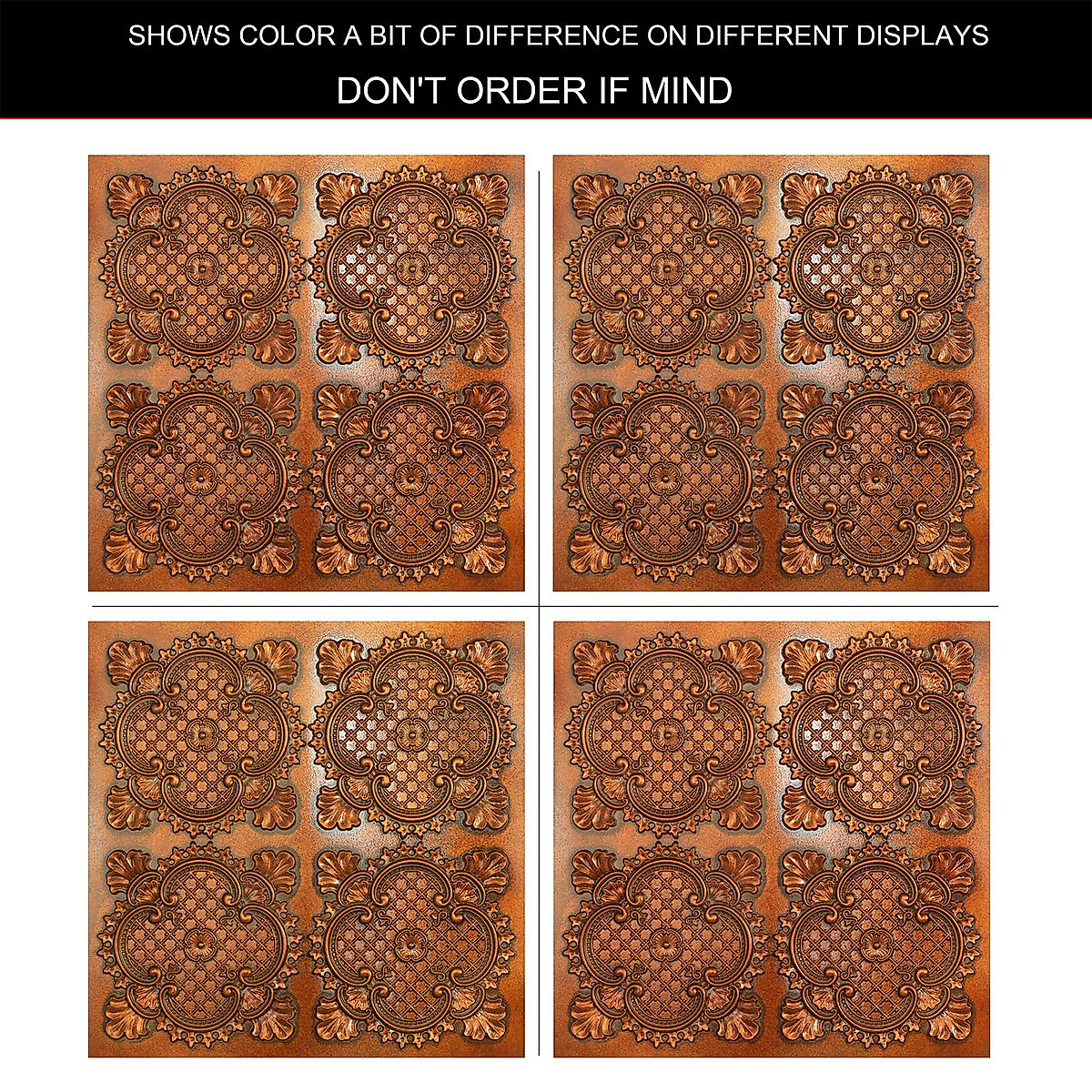 PAINTSDECOR Faux Plastic Ceiling Tiles Peel and Stick Tin Ceiling Tiles Distressed for Cafe Club Salon Hotel Store Bar 2'x2' PL80 Archaic Copper 10pcs