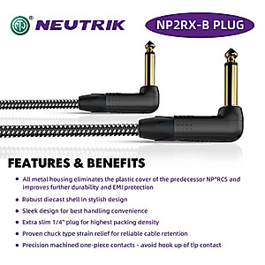 MOBIATOR Guitar Cable 20 ft Instrument Cable, World-Renowned Neutrik Gold Connector 1/4 Inch Right Angle Guitar Cables, Guitar Cord Amp Cable for Electric Guitar, Bass, Mandolin, Pro Audio