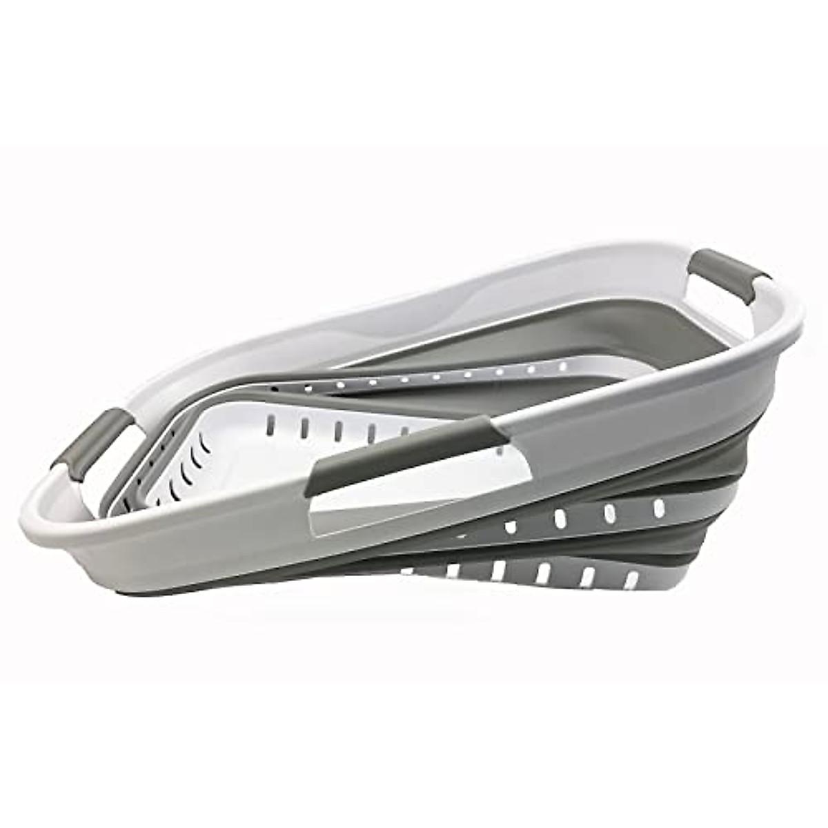 SAMMART 21L (5.5 gallon) Super Mini Collapsible 3 Handled Plastic Basket - Foldable Pop Up Storage Container/Organizer - Space Saving Hamper/Basket (White/Grey)