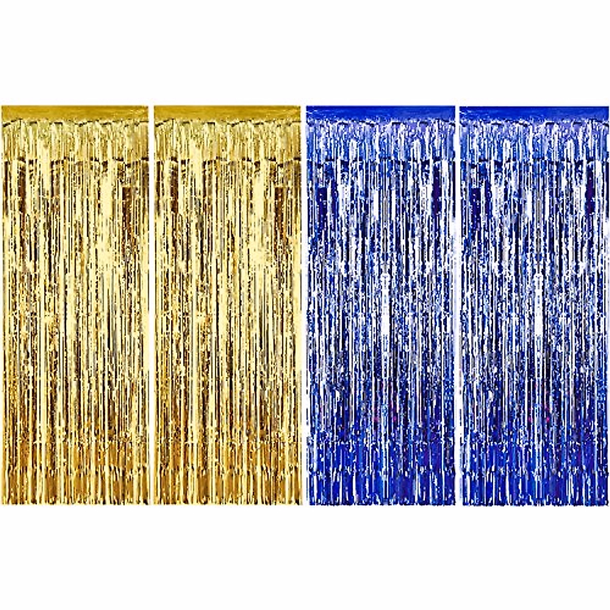 Sumind 4 Pack Foil Curtains Metallic Fringe Curtains Shimmer Curtain for Birthday Wedding Party Christmas Decorations (Blue and Gold)