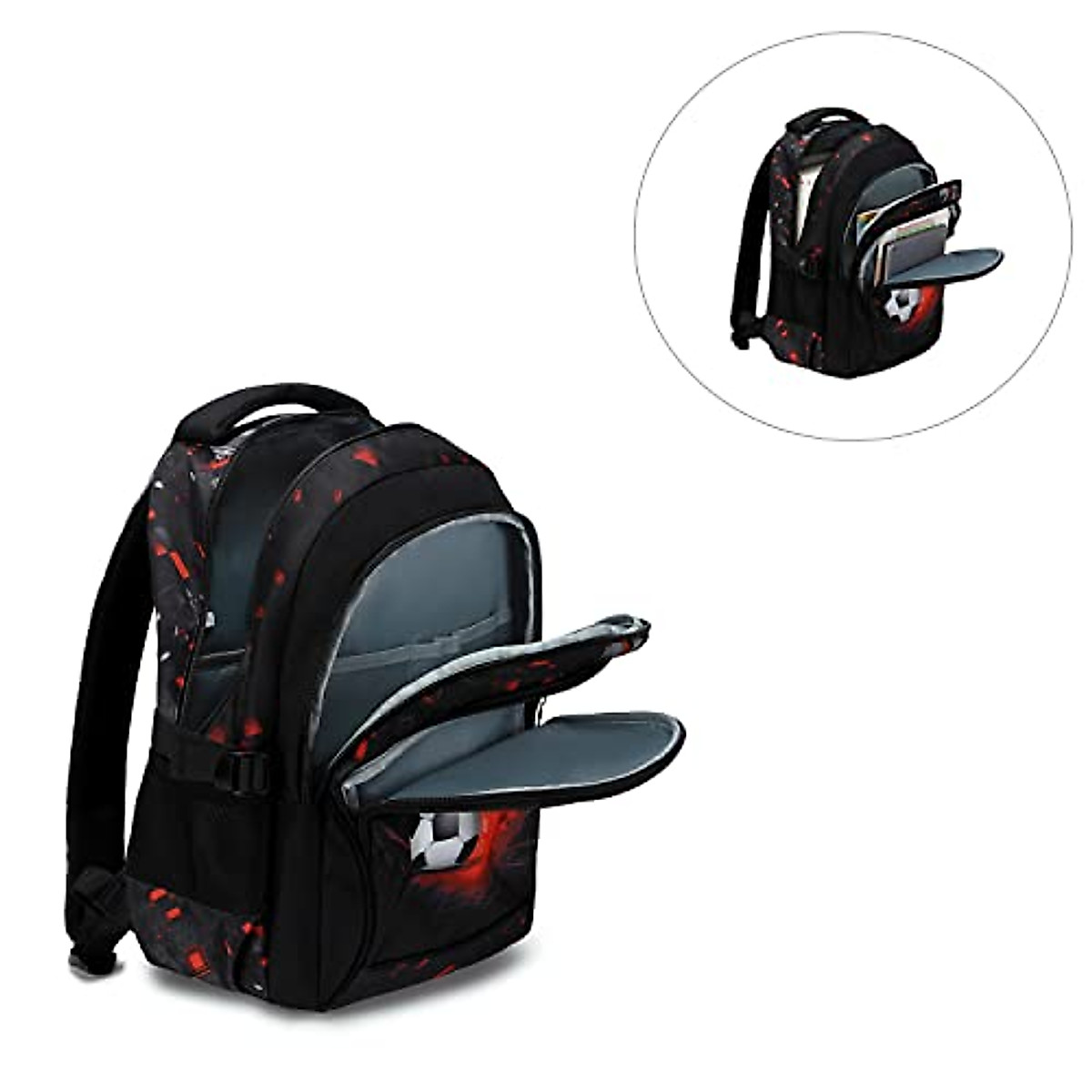 mezhsa Boys Backpack Kids Bookbag Durable Elementary Middle School Bags Soccer 18in (Red)