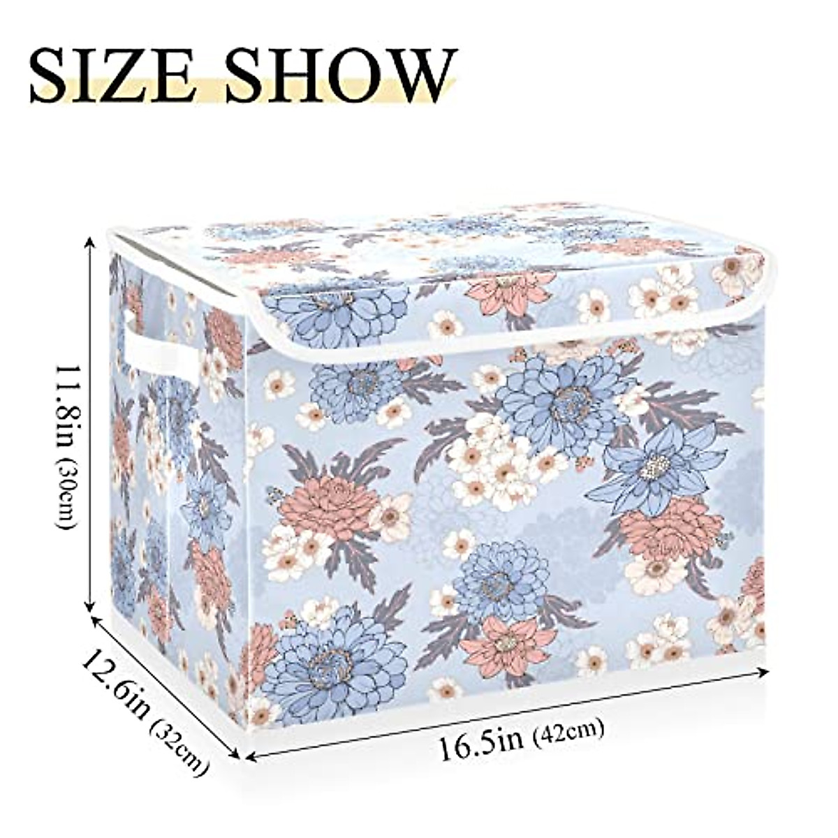 Kigai Storage Basket Floral Pattern Storage Boxes with Lids and Handle, Large Storage Cube Bin Collapsible for Shelves Closet Bedroom Living Room, 16.5x12.6x11.8 In
