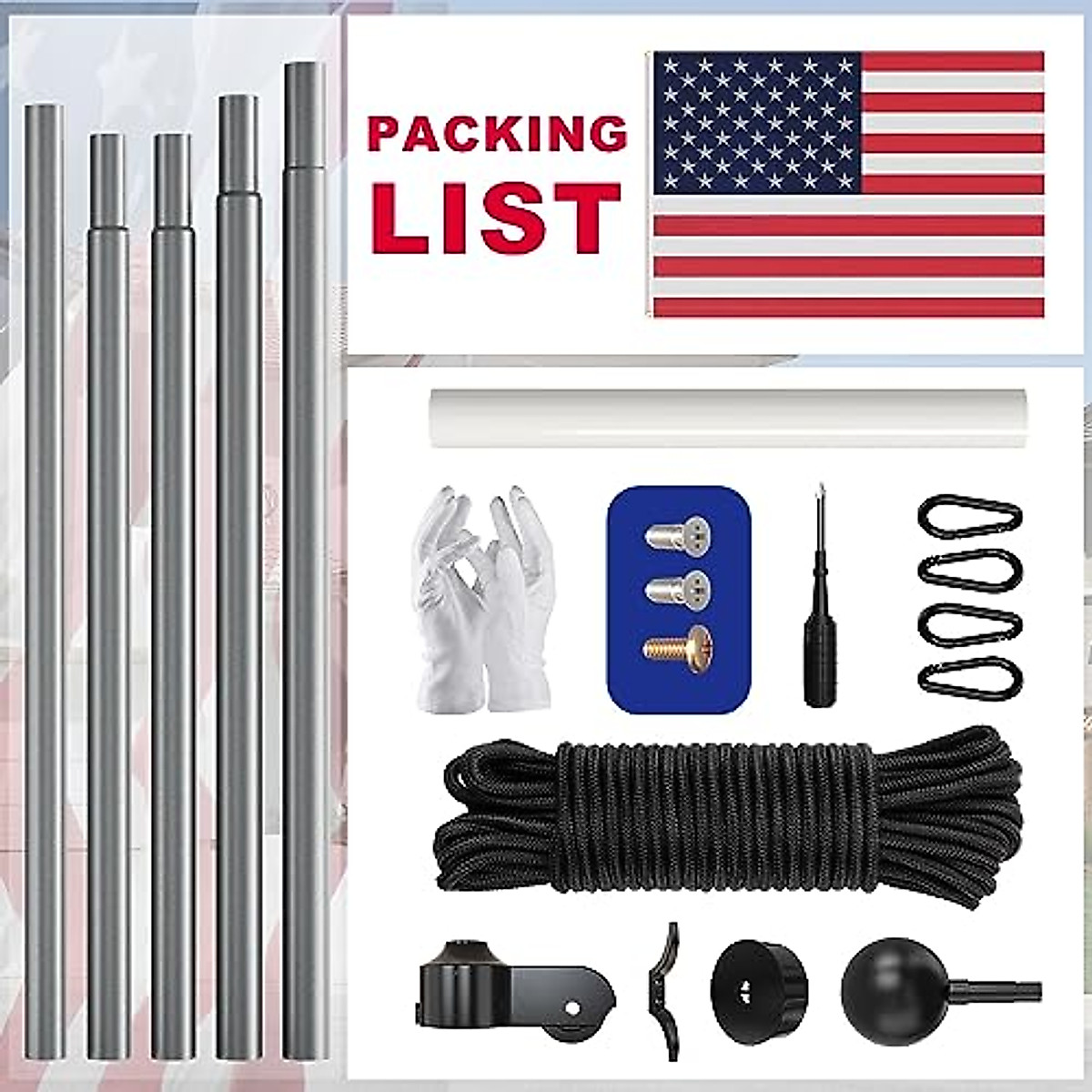 SCWN Heavy Duty Flag Pole for House Ground-25FT 13 Gauge Extra Thick Aluminum Flagpole kit with 5x3 Nylon Embroidered Flag,for Outside Yard,Outdoor,Commercial or Residential-Space Grey