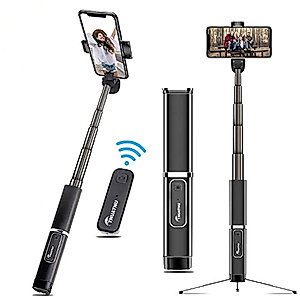 Selfie Stick Tripod, Aluminum Integrated Storage Design Phone Tripod with Wireless Remote Controller - Compatible for iPhone X/Xs/XR/iPhone 8/8Plus/iPhone 7/iPhone 6 and All Android Phone